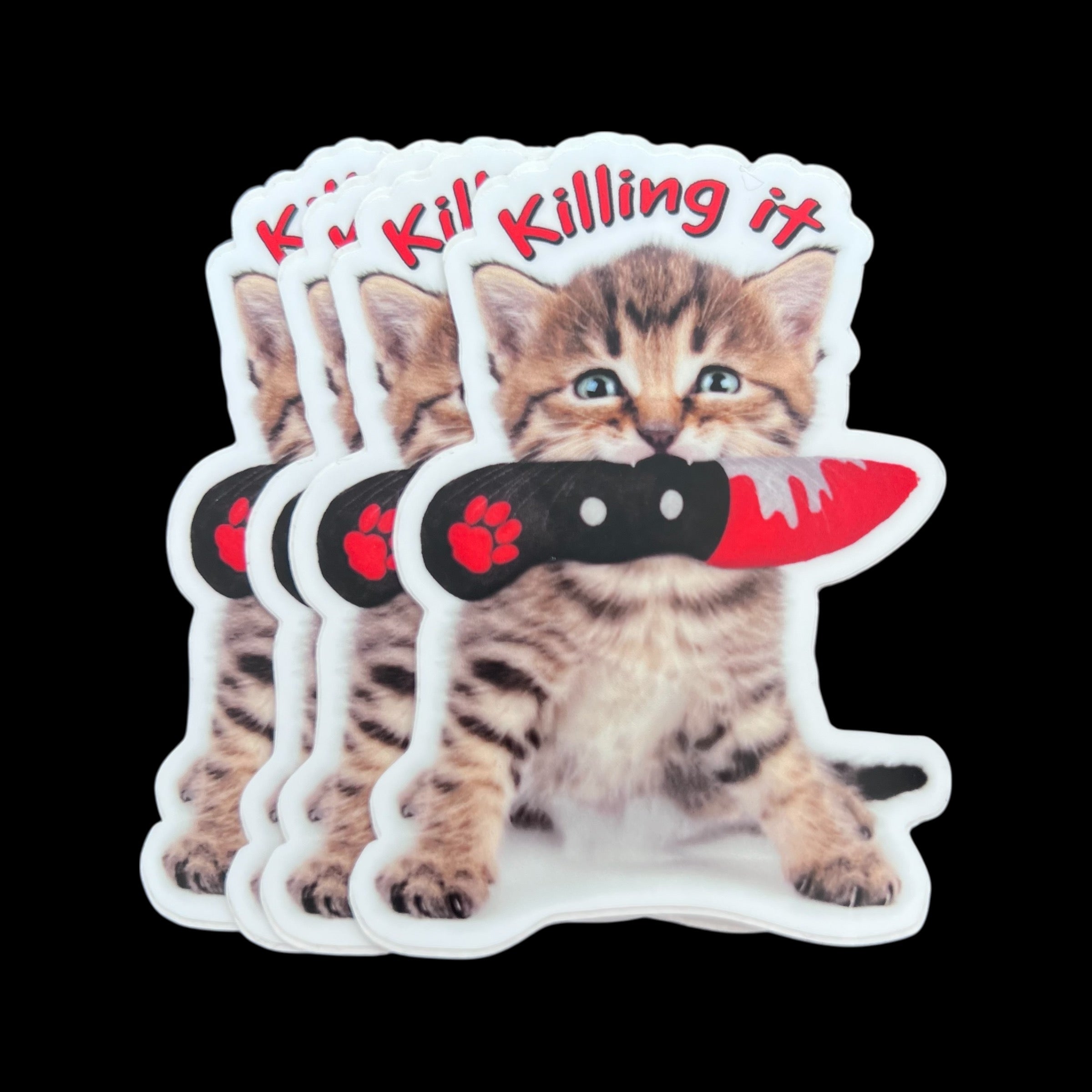 "Killing it" Tabby Kitten Sticker - Creepy Cute Horror Cat Vinyl Decal