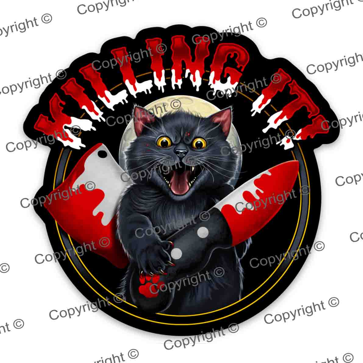 "Killing it" Black Cat Vinyl Sticker - Horror Inspired Cat Decal