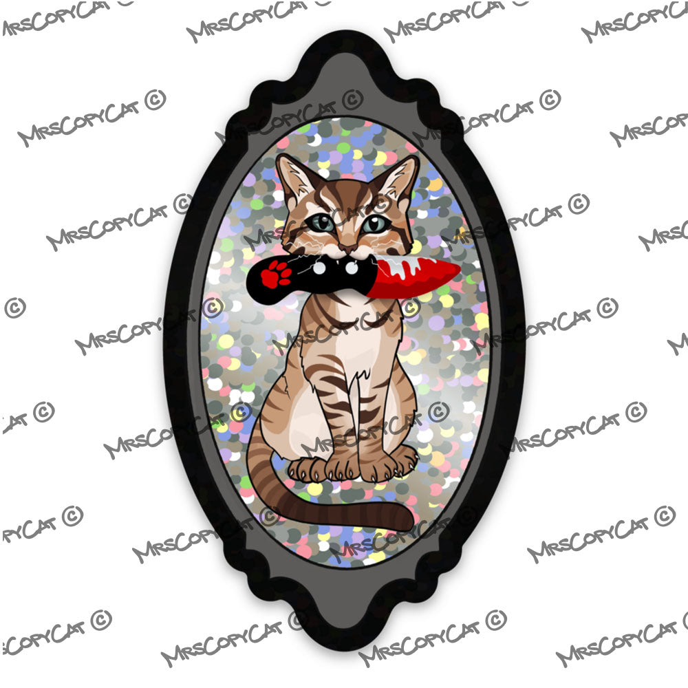 Tabby Killer Cat Sticker - Glitter Framed Vinyl Sticker